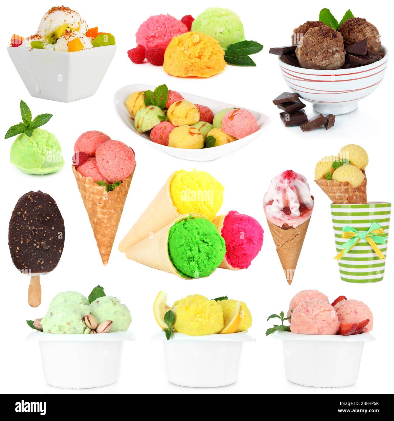 Collage of different sorts ice-cream isolated on white Stock Photo - Alamy