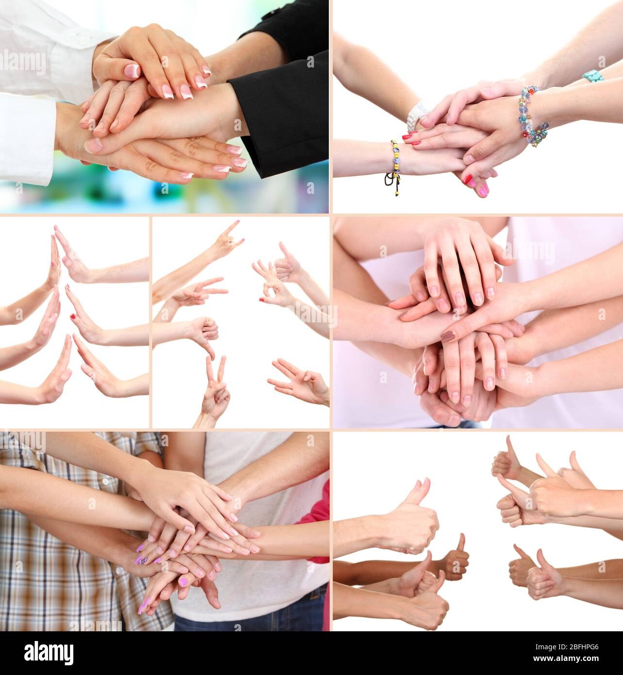 Collage of young people's hands Stock Photo - Alamy