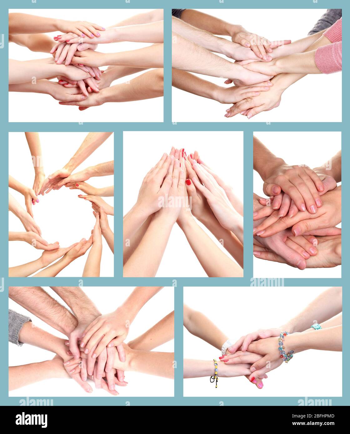 Collage of young people's hands Stock Photo - Alamy