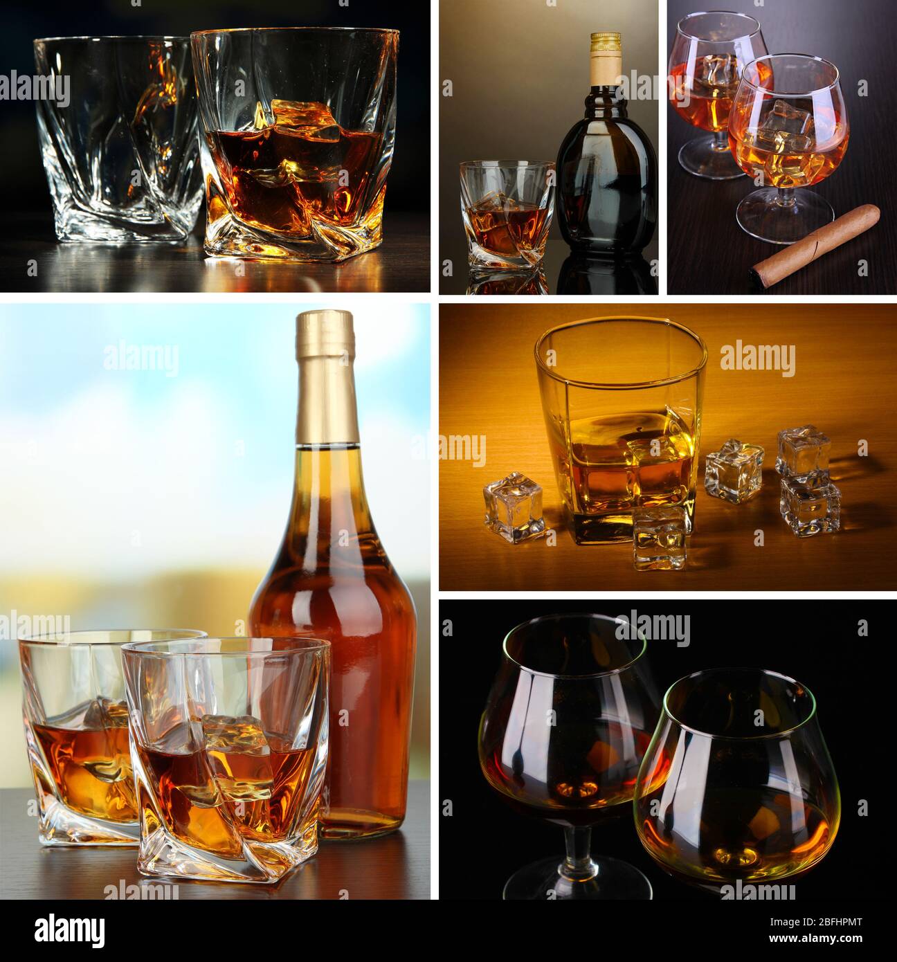 Collage of brandy glasses with ice Stock Photo - Alamy