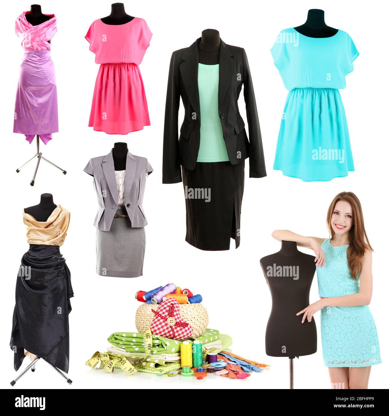 Collage of clothing designer isolated on white Stock Photo - Alamy