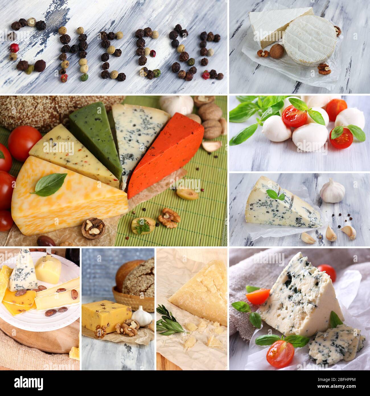 Collage of delicious cheeses Stock Photo - Alamy