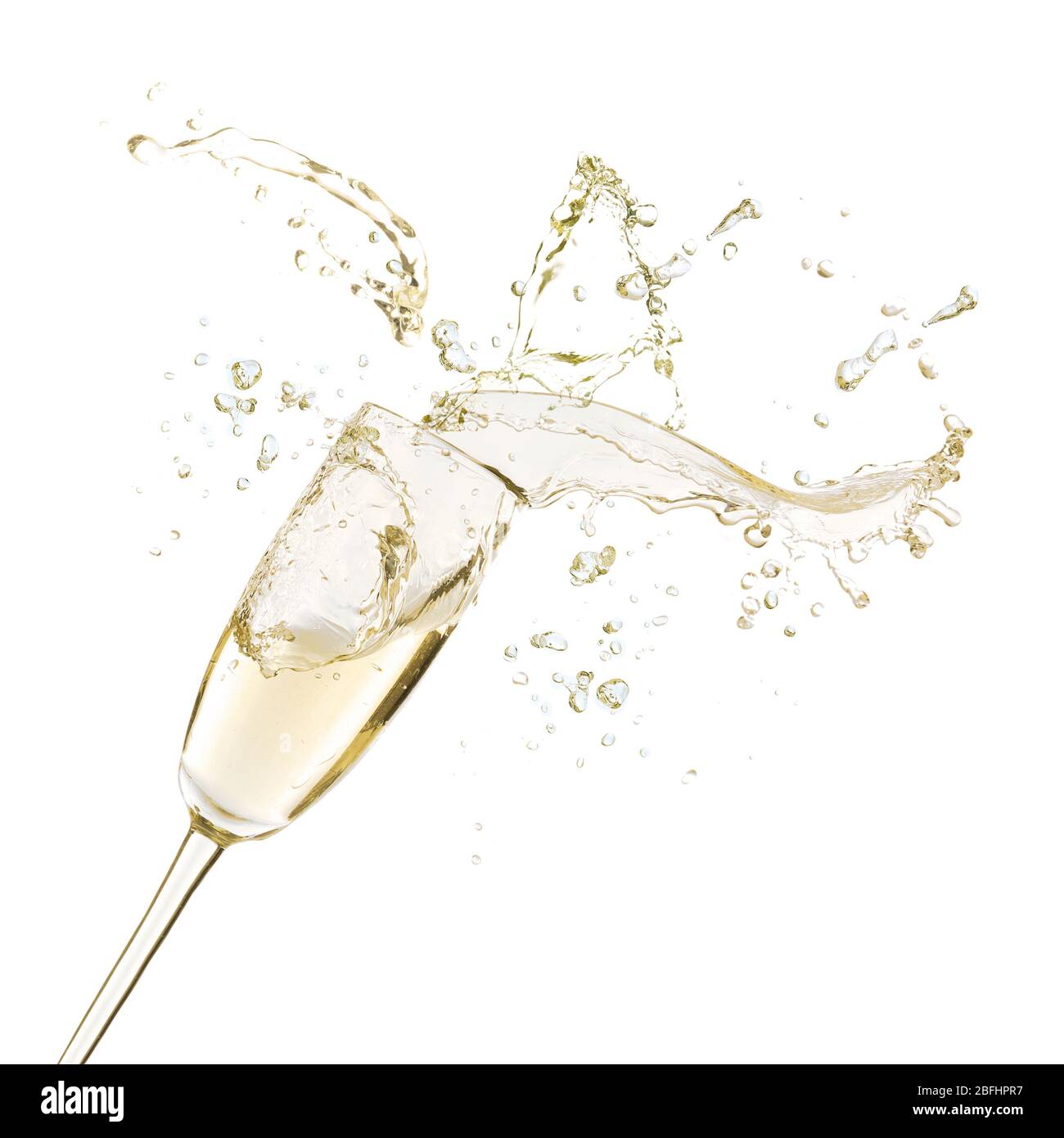 Glass of champagne with splash, isolated on white Stock Photo - Alamy