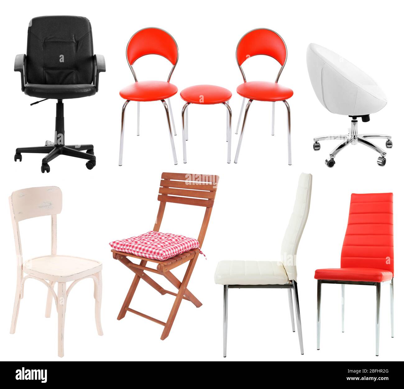 Collage of different chairs isolated on white Stock Photo - Alamy
