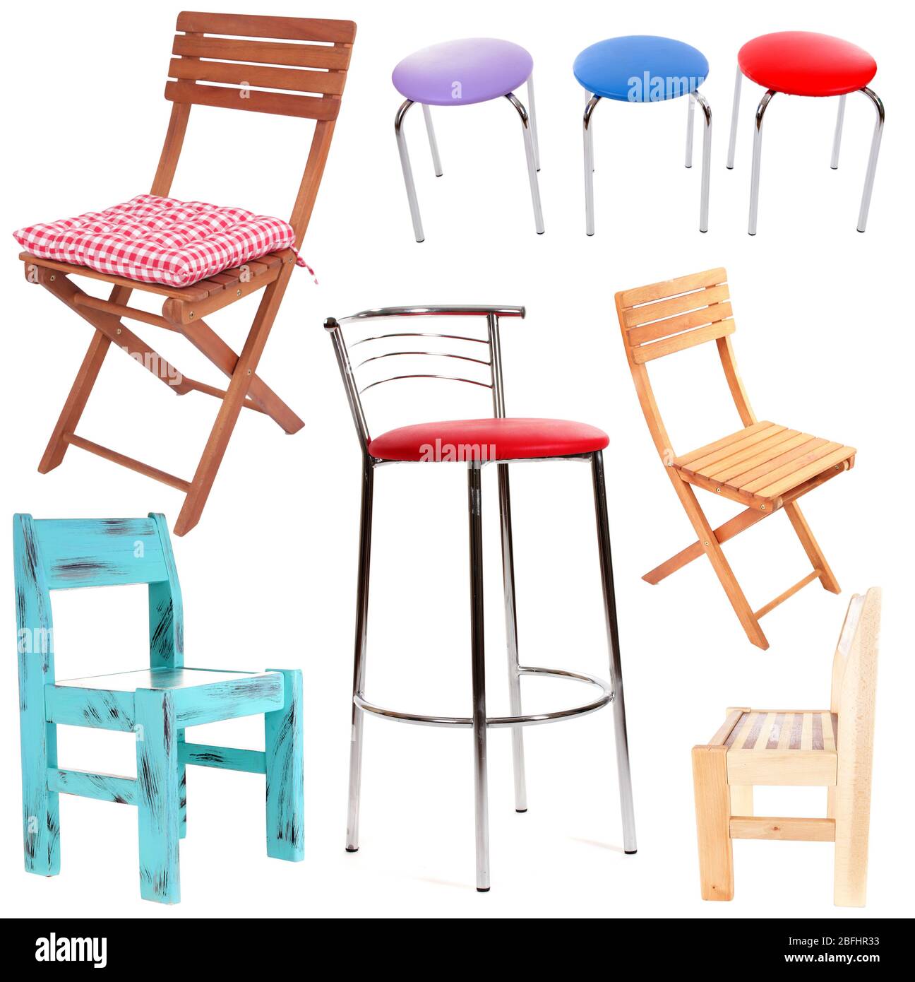 Collage of different chairs isolated on white Stock Photo - Alamy