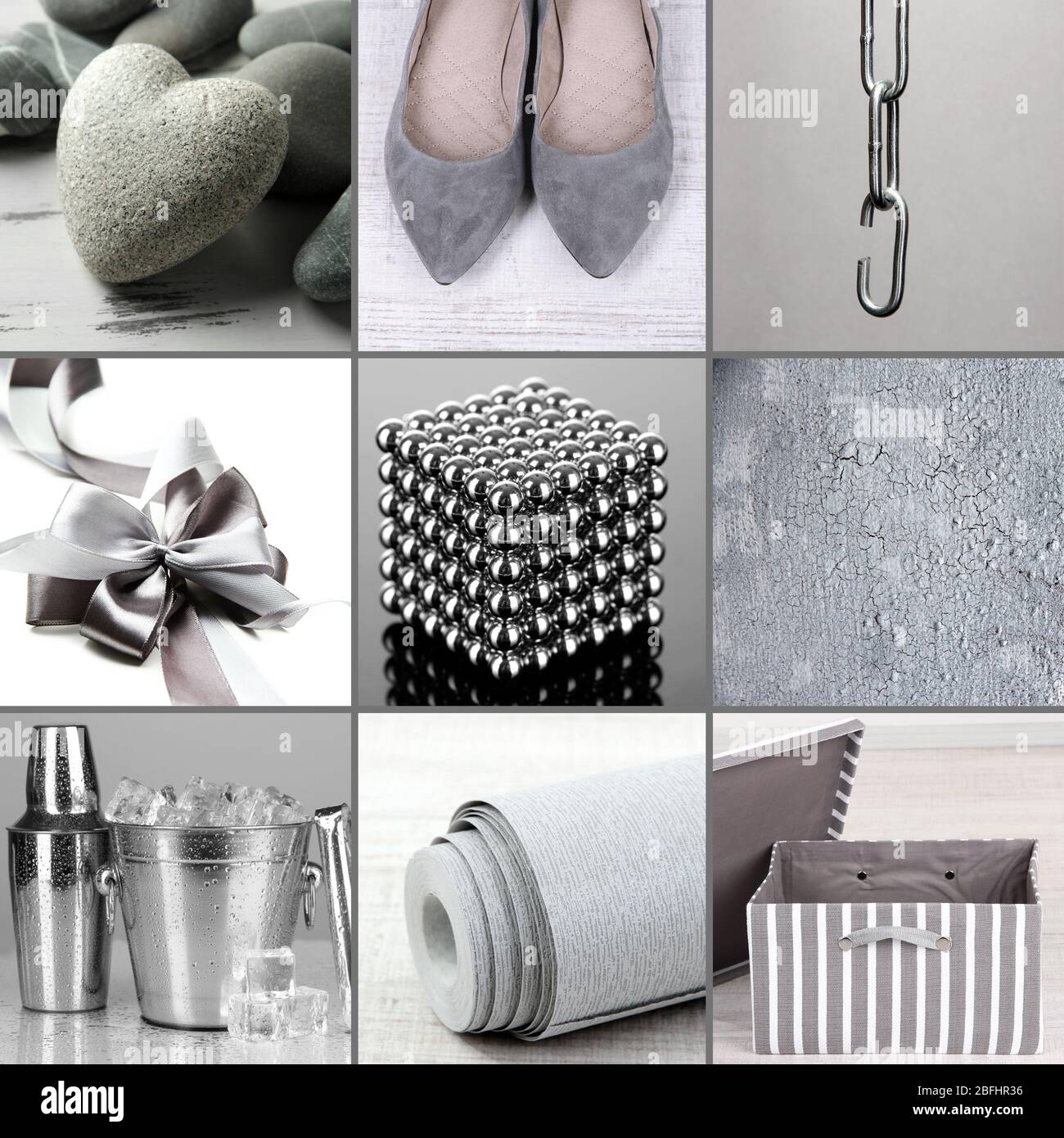 Collage of different objects in shades of gray Stock Photo - Alamy