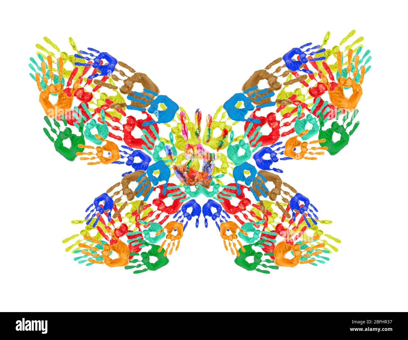 Colorful handprints in shape of butterfly isolated on white Stock Photo ...
