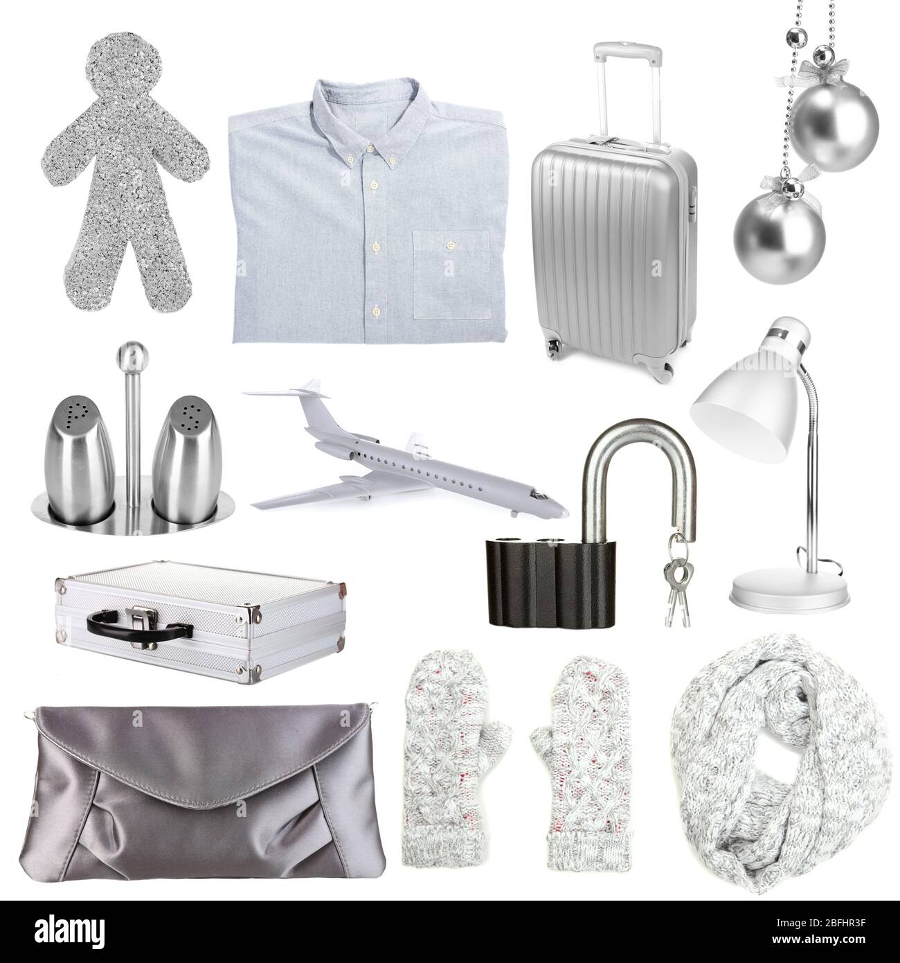 Collage of different objects in shades of gray Stock Photo - Alamy