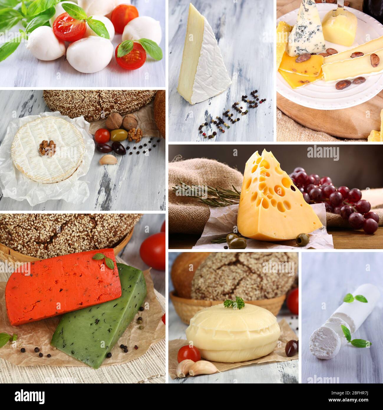 Collage of delicious cheeses Stock Photo - Alamy