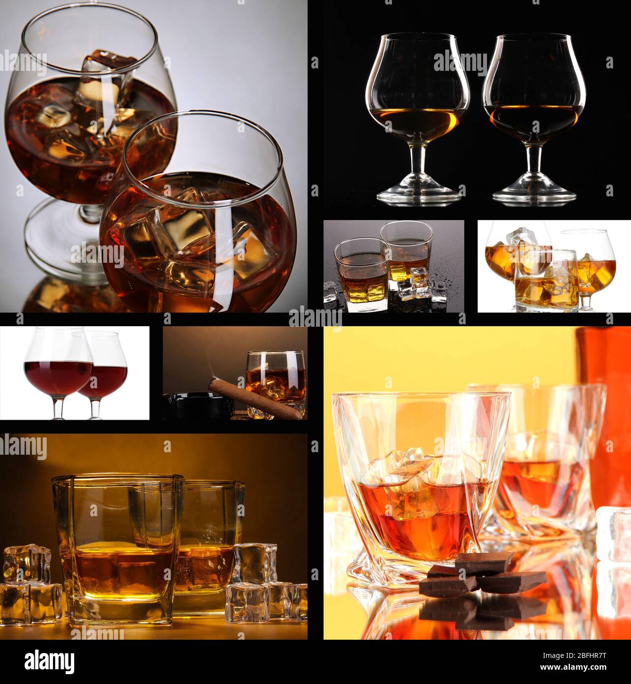 Collage of brandy glasses with ice Stock Photo - Alamy