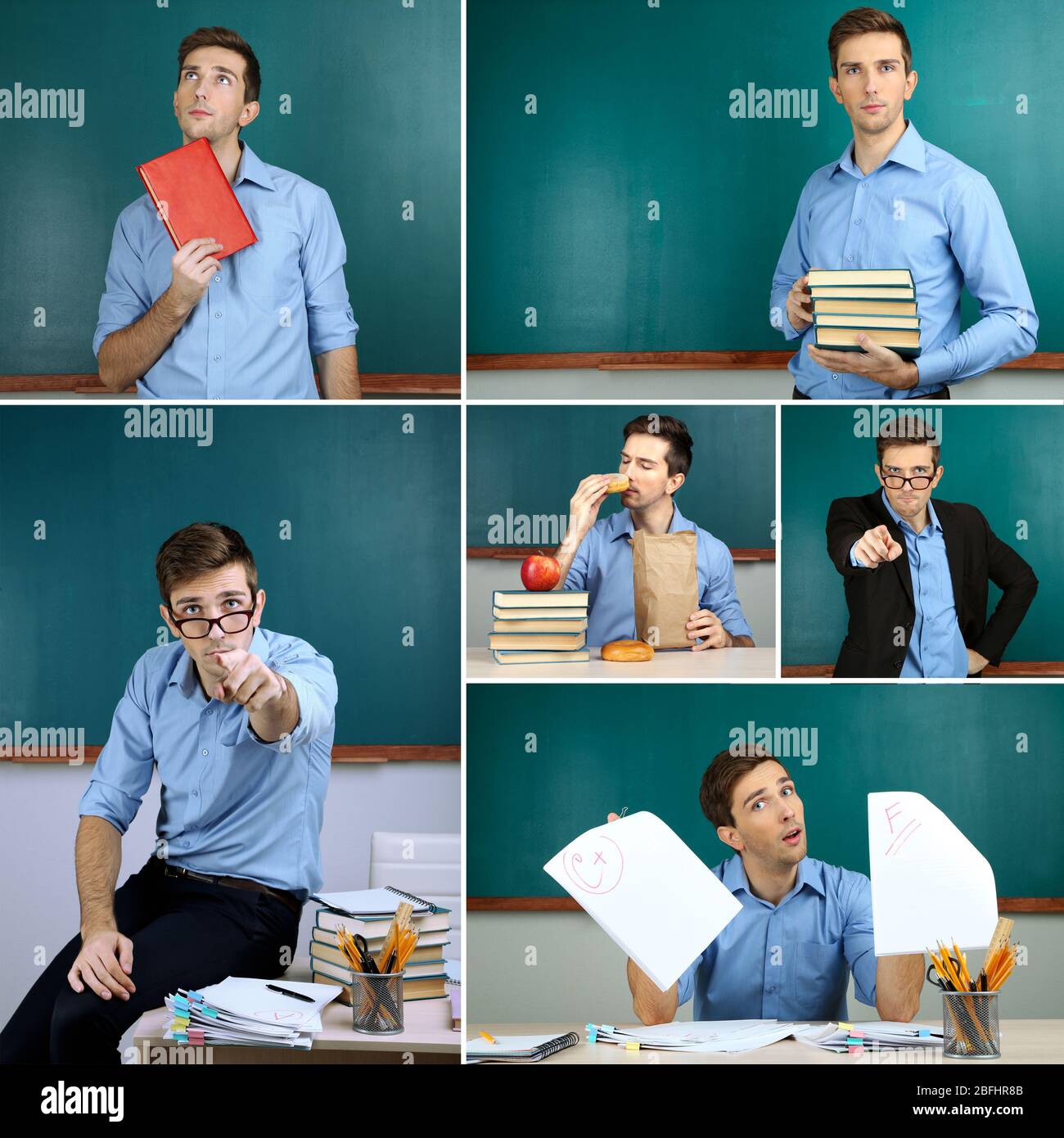 Collage of clever teacher close-up Stock Photo - Alamy