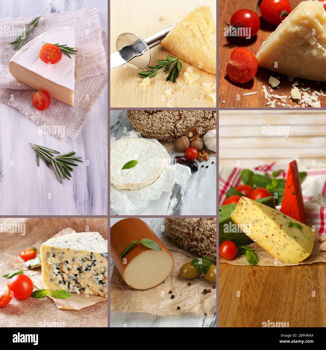 Collage of delicious cheeses Stock Photo - Alamy
