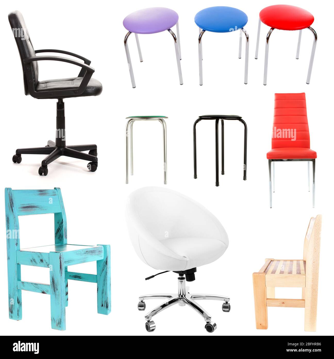 Collage of different chairs isolated on white Stock Photo - Alamy