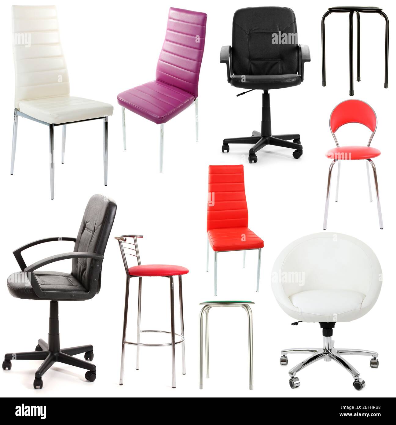Collage of different chairs isolated on white Stock Photo - Alamy