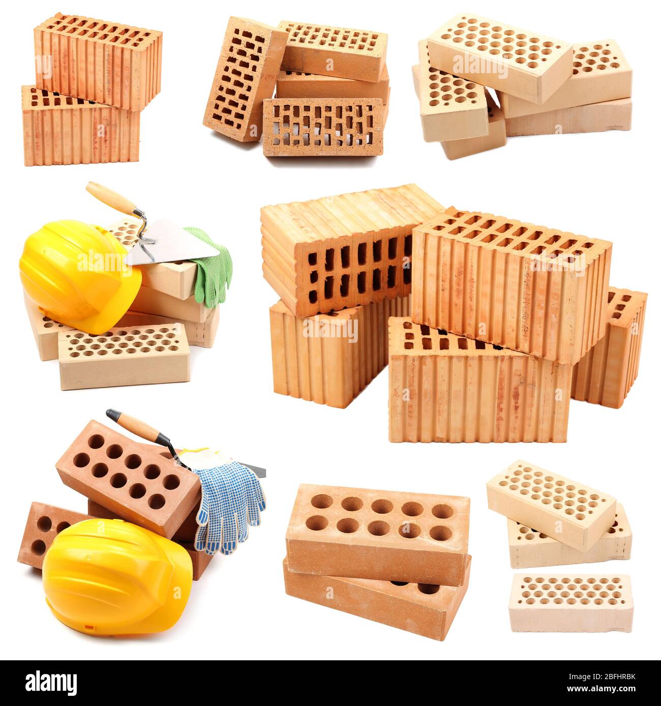 Collage of new bricks, isolated on white Stock Photo - Alamy