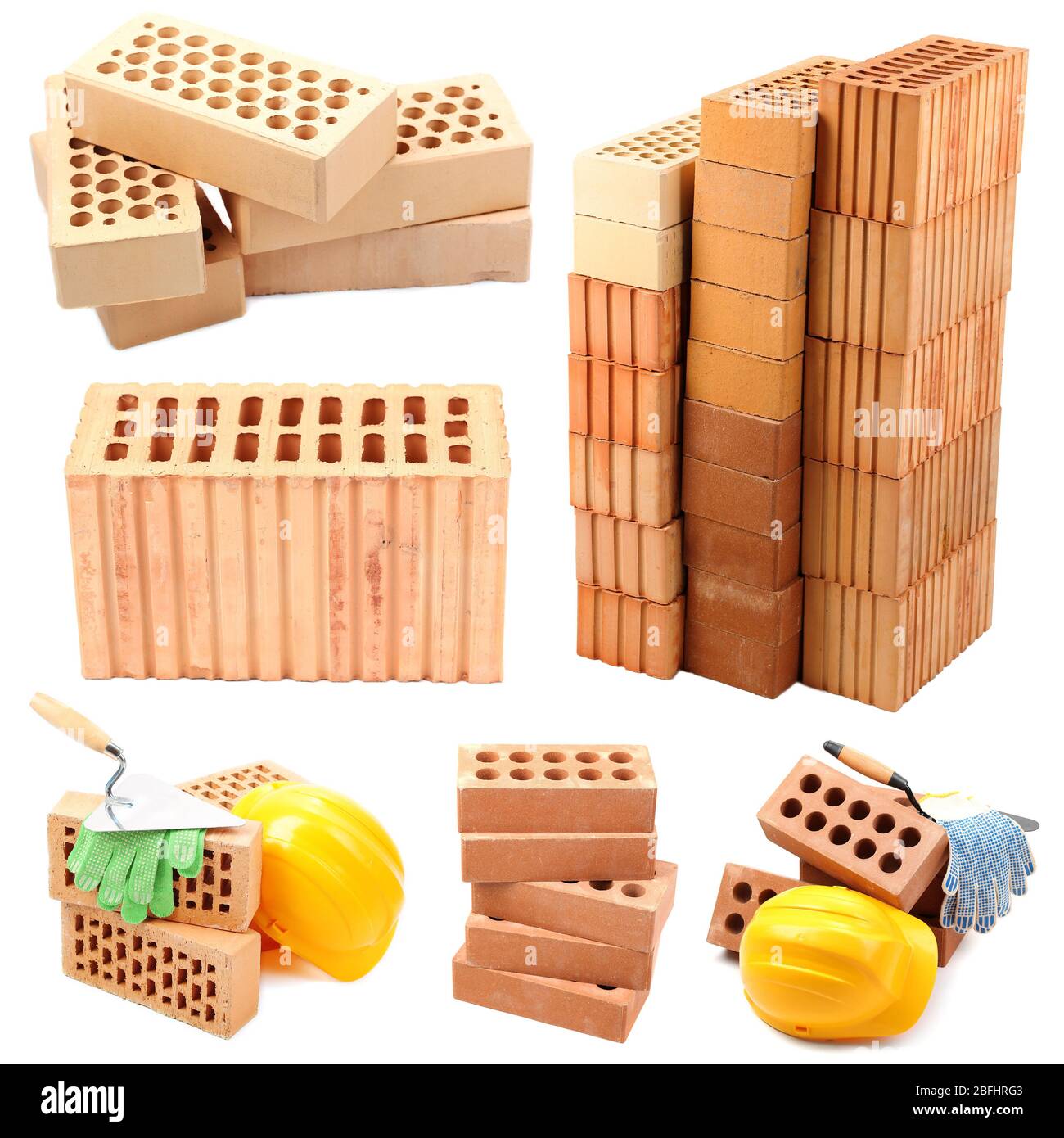 Collage of new bricks, isolated on white Stock Photo - Alamy