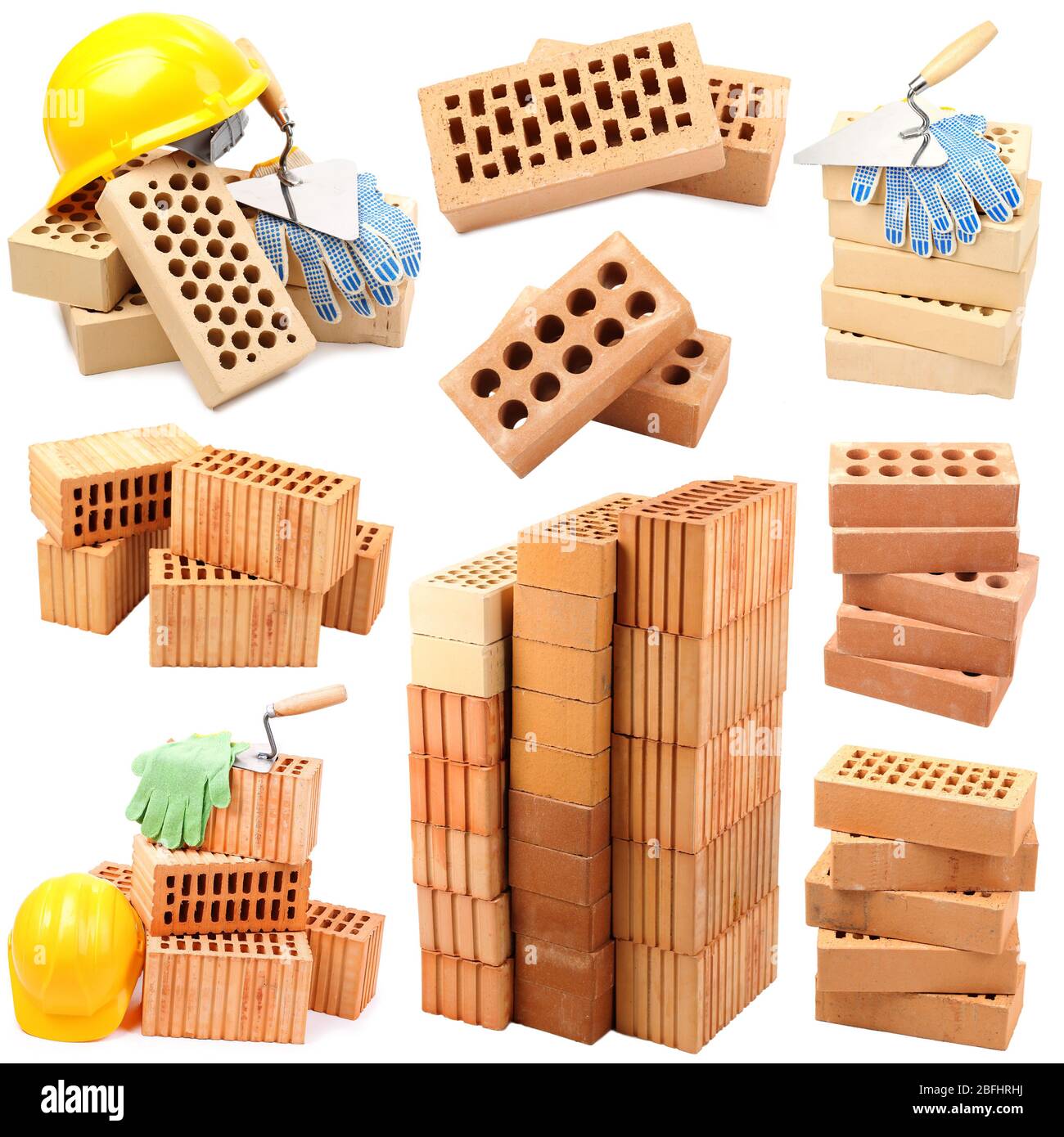 Collage of new bricks, isolated on white Stock Photo - Alamy