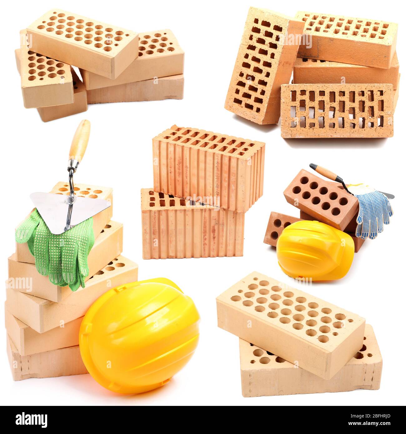 Collage of new bricks, isolated on white Stock Photo - Alamy