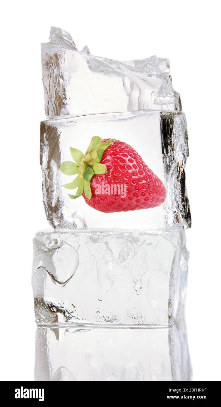 Ice cubes and strawberry isolated on white Stock Photo - Alamy