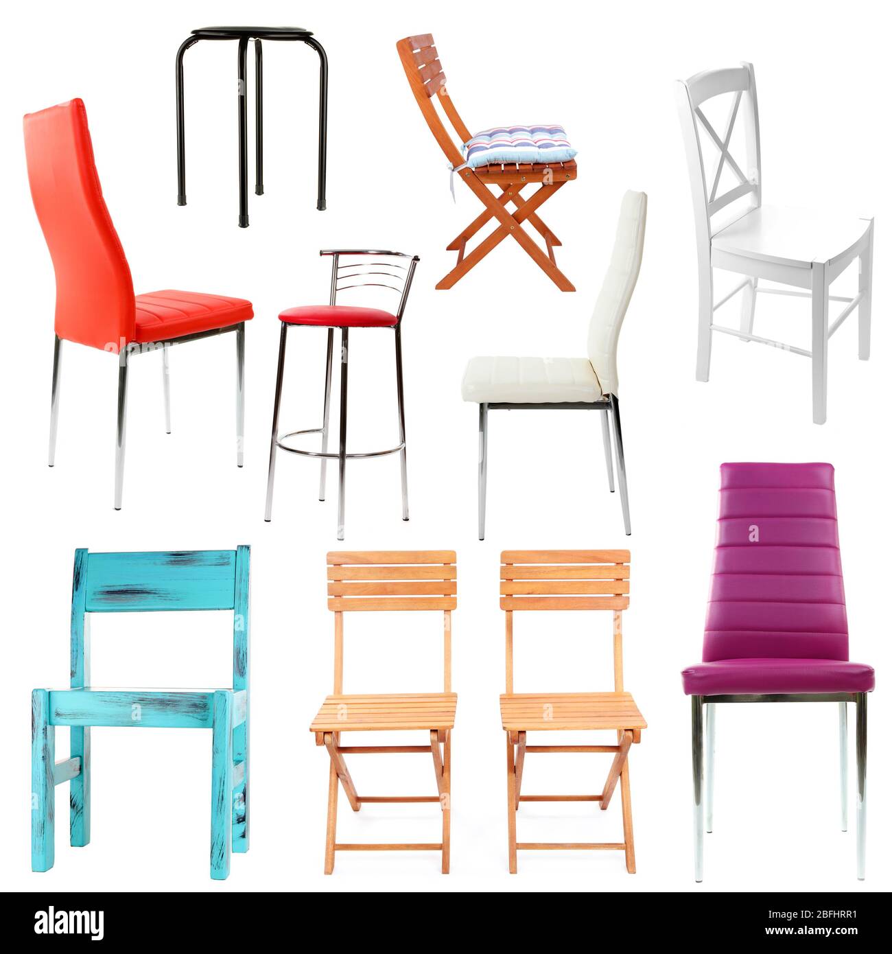 Collage of different chairs isolated on white Stock Photo - Alamy