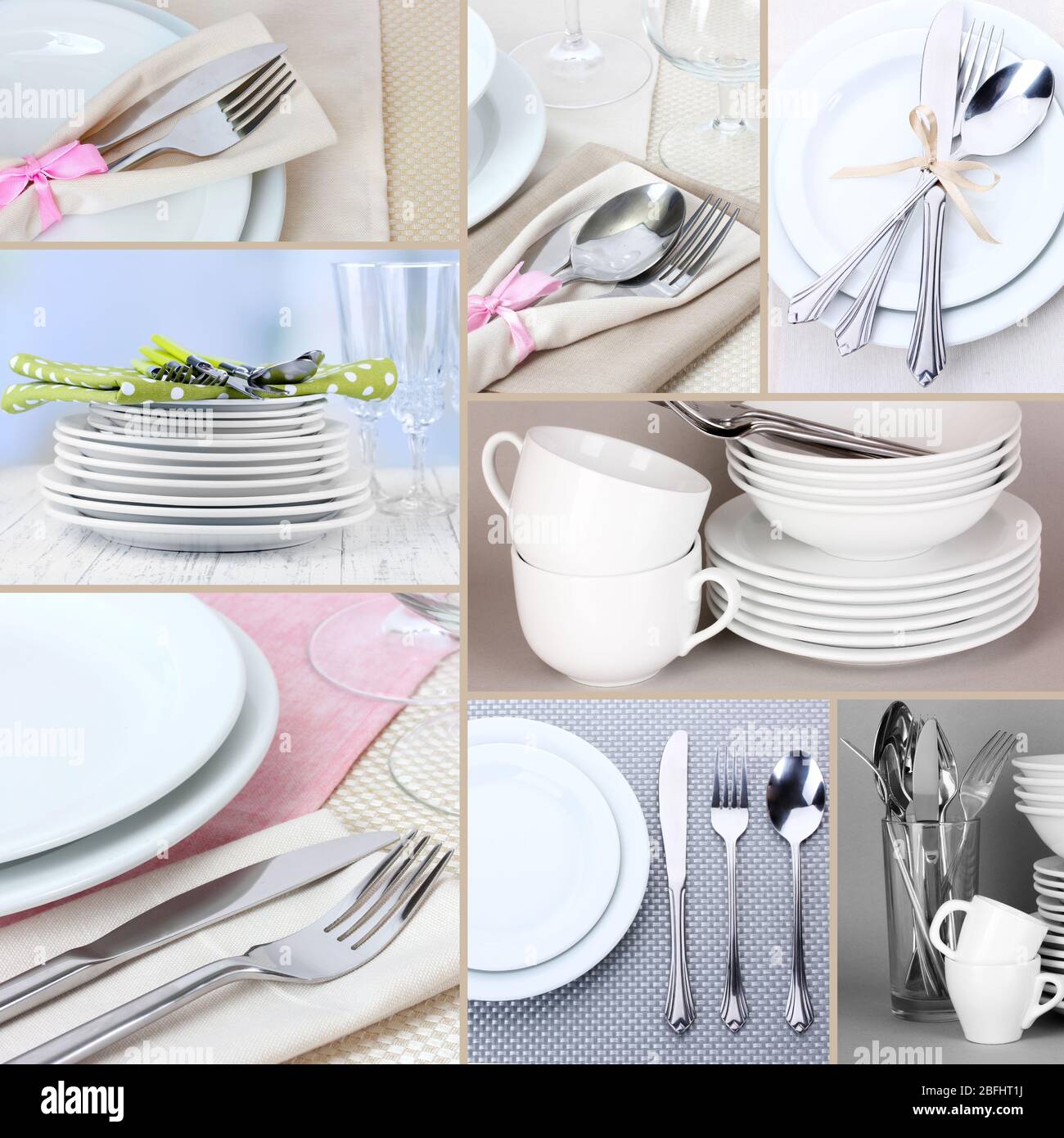 Collage of white tableware Stock Photo - Alamy