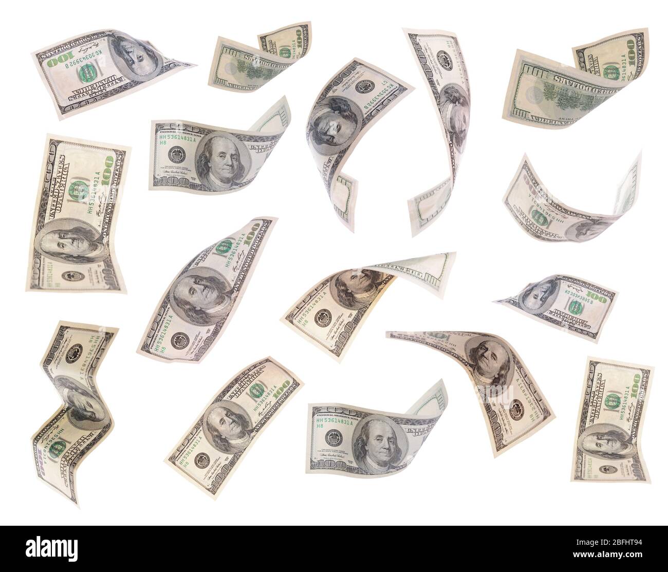 Flying dollars banknotes isolated on white Stock Photo - Alamy