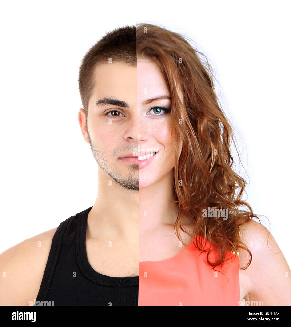 Unity concept. Half of man and woman Stock Photo - Alamy