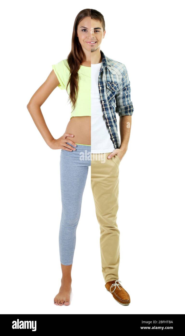 Unity concept. Half of man and woman Stock Photo - Alamy