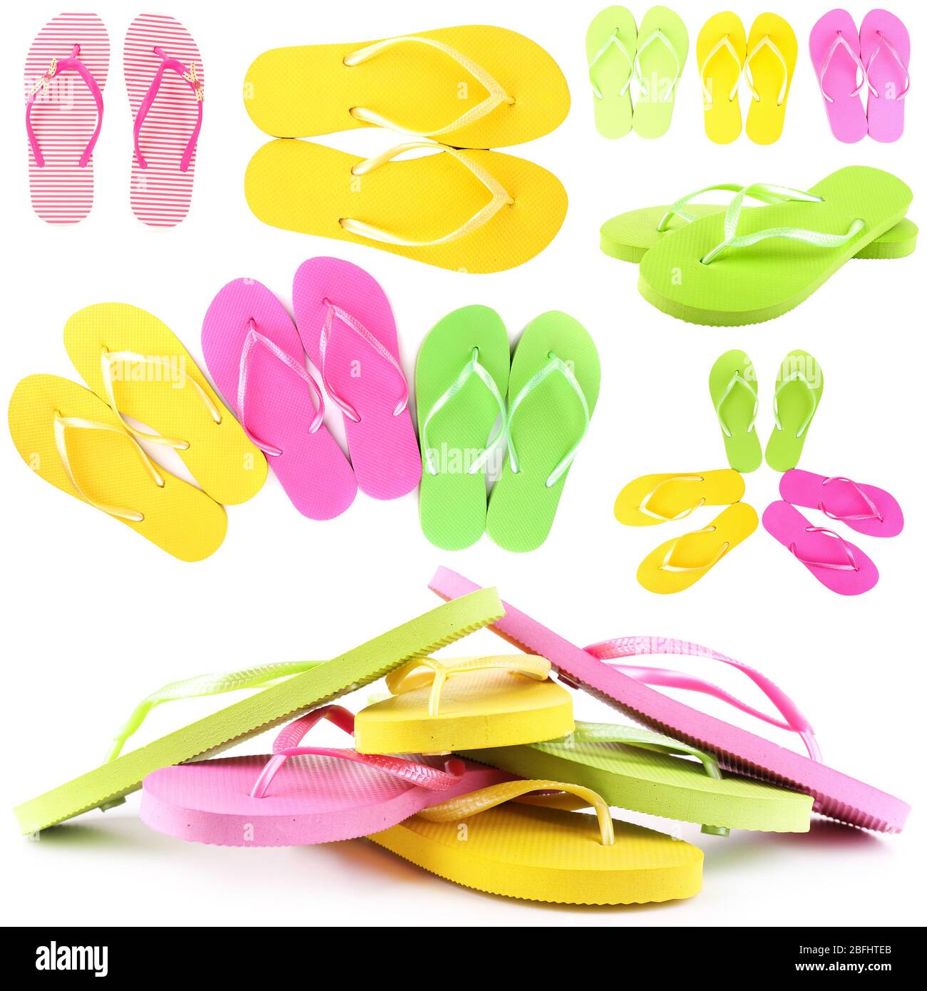 Colorful flip-flops collage isolated on white Stock Photo - Alamy