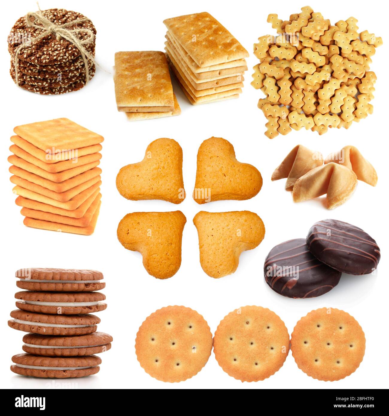 Collage of tasty cookies isolated on white Stock Photo - Alamy