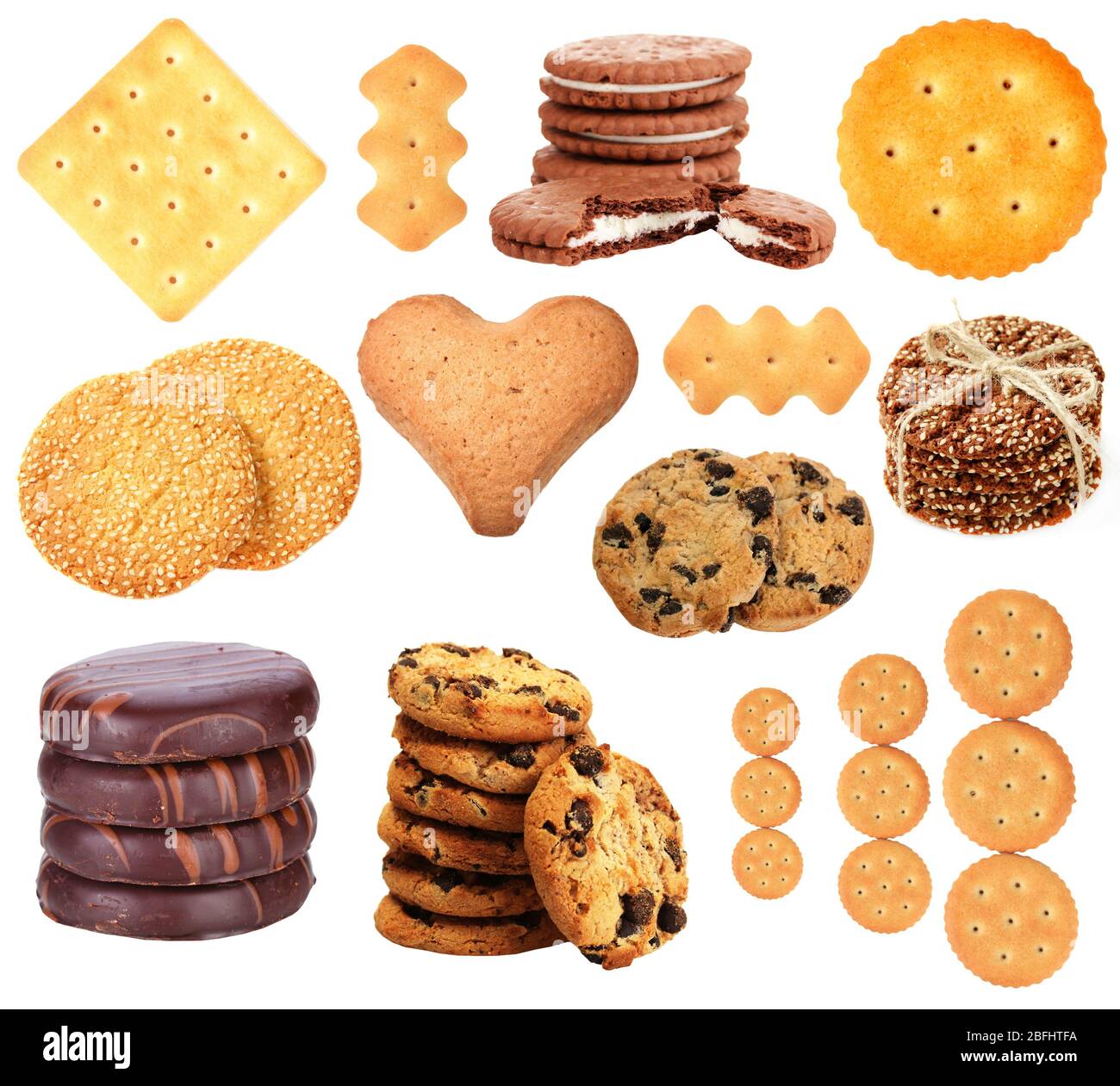 Collage of tasty cookies isolated on white Stock Photo - Alamy