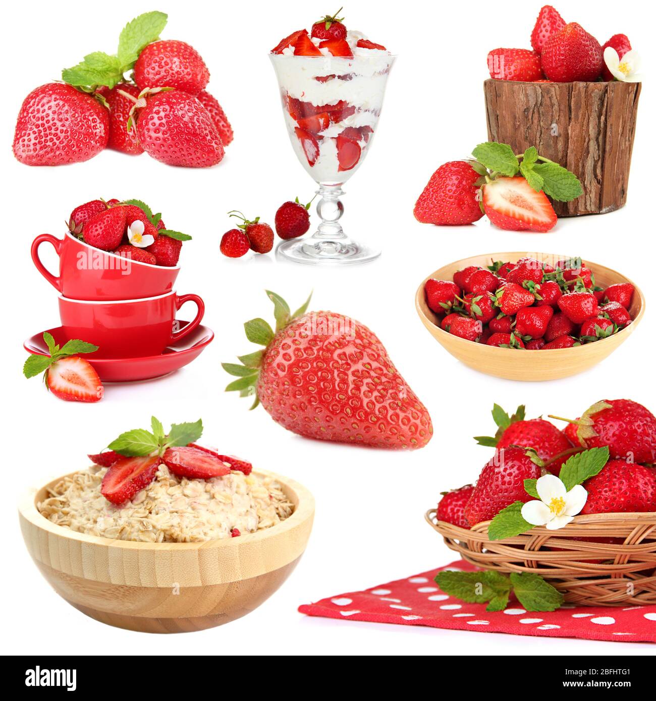 Collage of fresh strawberry isolated on white Stock Photo - Alamy