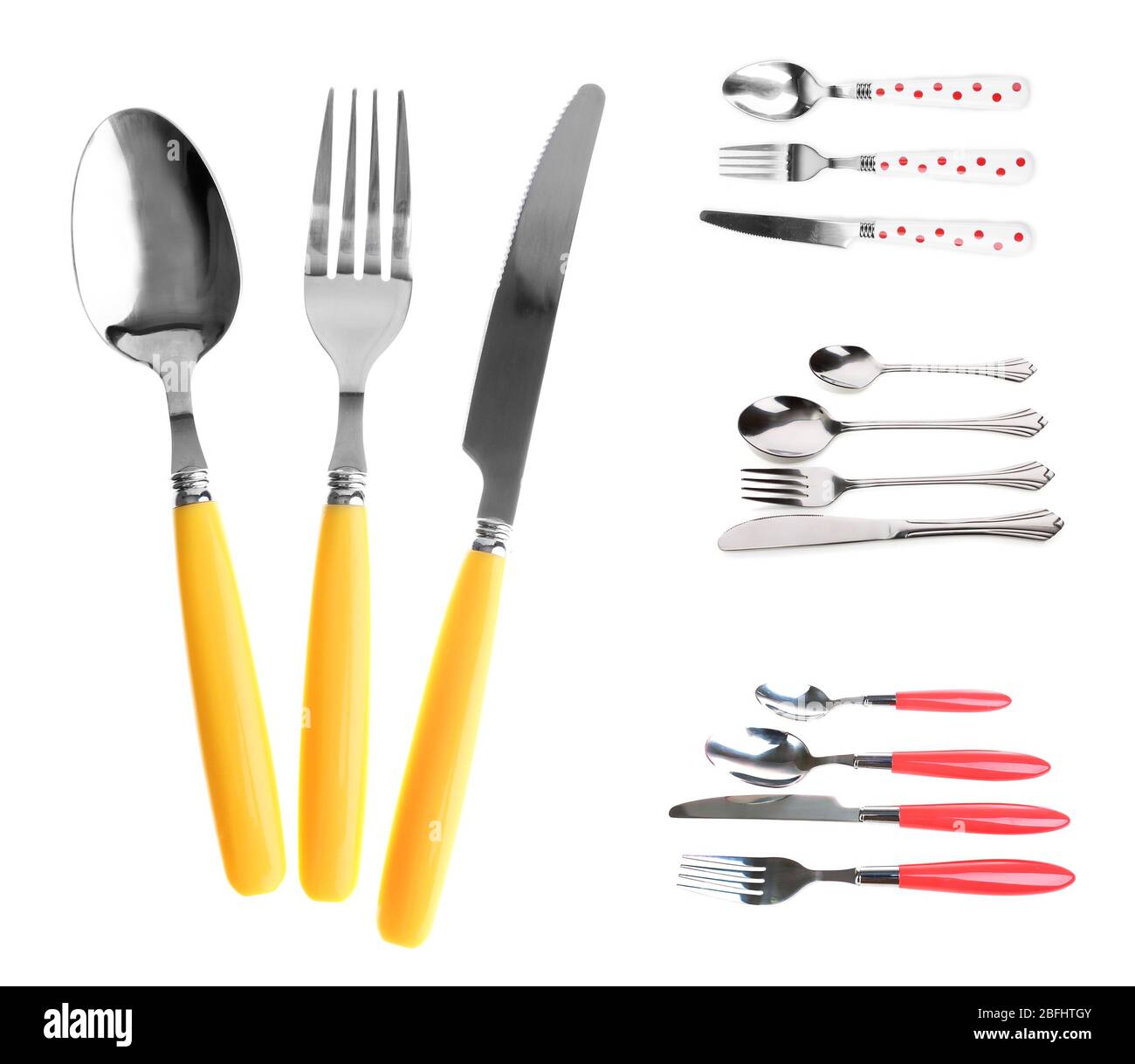 Collage of different cutlery design isolated on white Stock Photo - Alamy