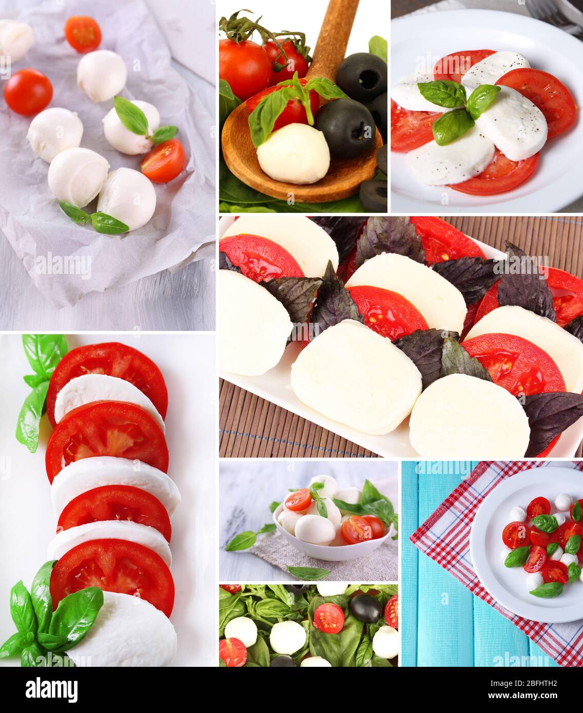 Collage of cheese mozzarella with vegetables Stock Photo - Alamy