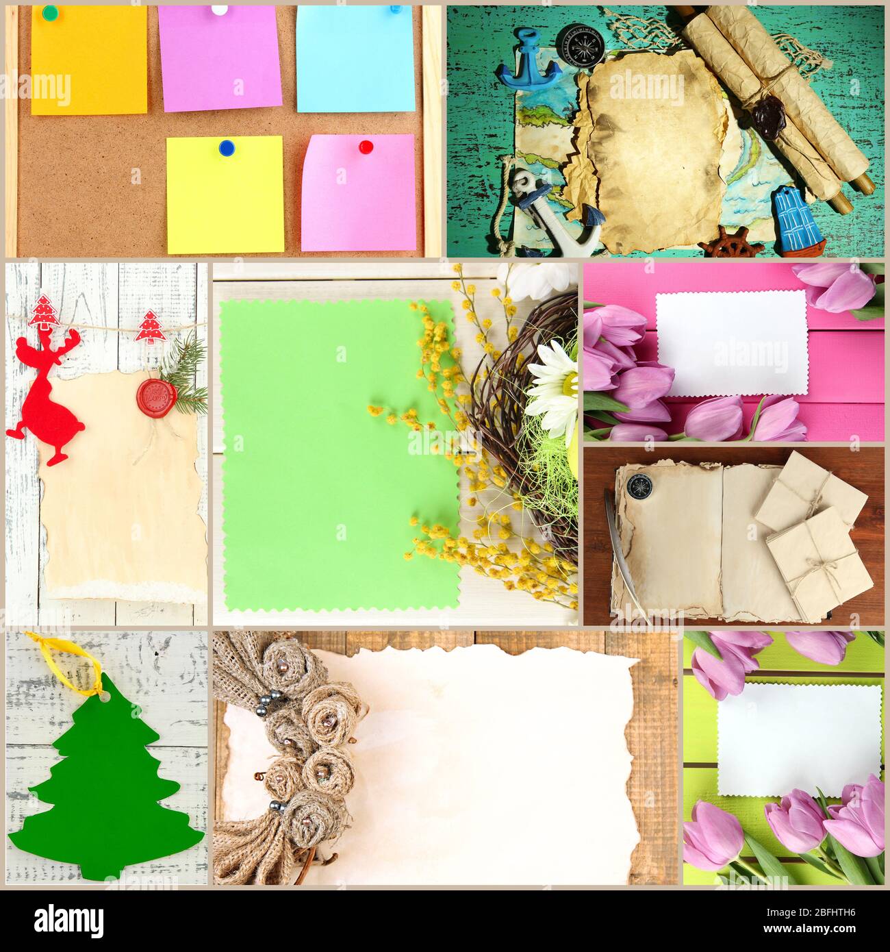 Collage of different kind of paper Stock Photo - Alamy