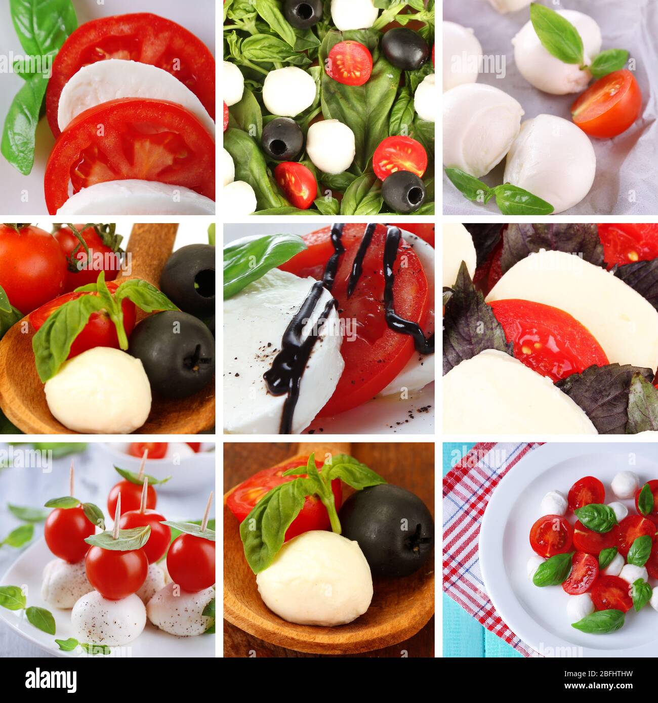 Collage of cheese mozzarella with vegetables Stock Photo - Alamy