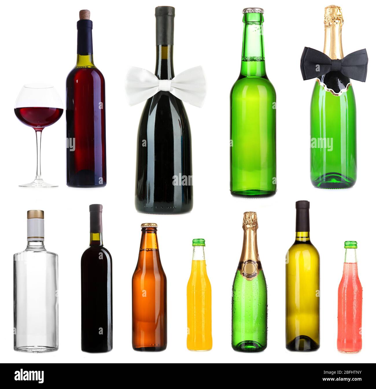 Collage of different alcohol bottles isolated on white Stock Photo - Alamy