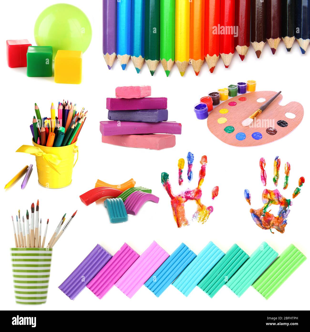 Collage of items for creativity isolated on white Stock Photo - Alamy