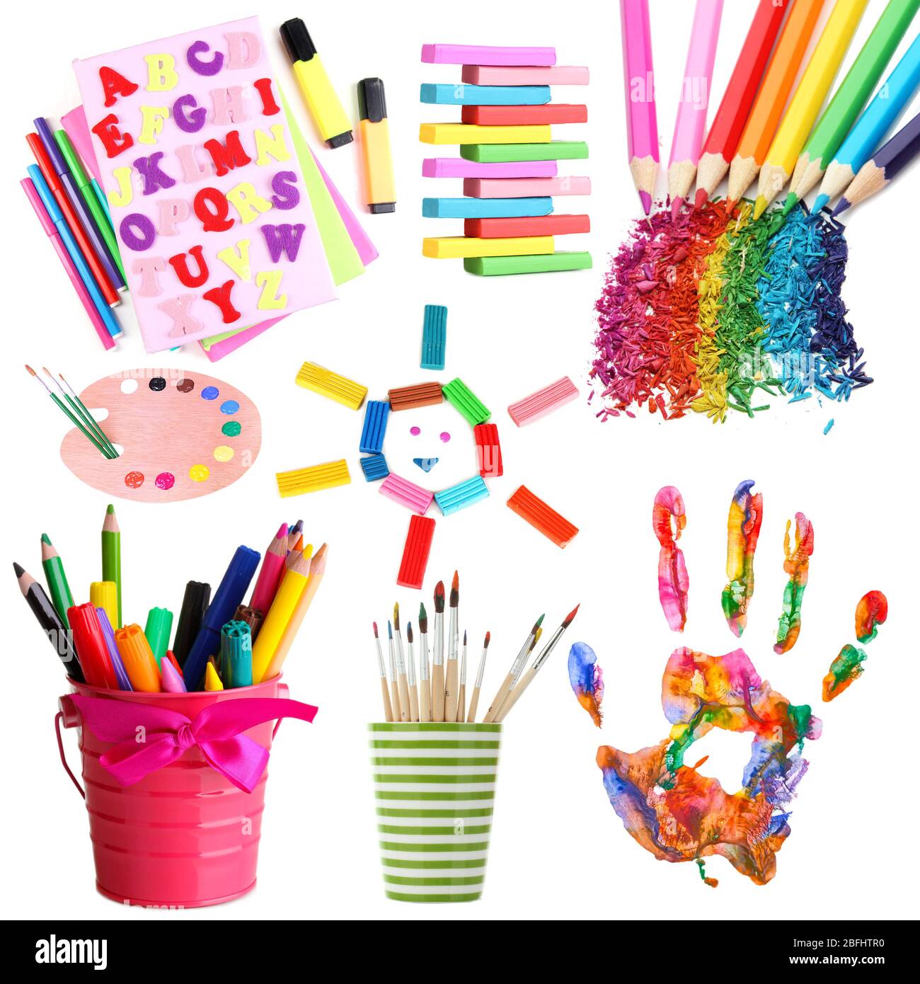 Collage of items for creativity isolated on white Stock Photo - Alamy