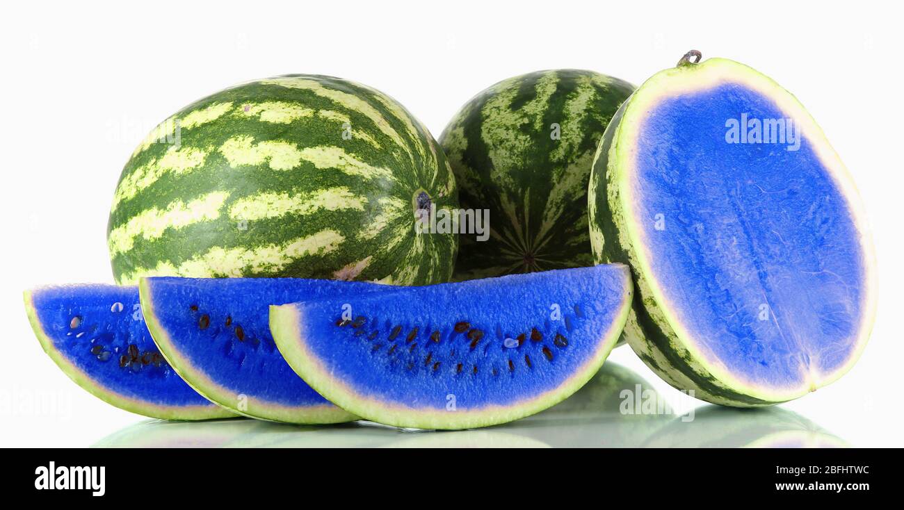 Blue watermelon isolated on white Stock Photo - Alamy