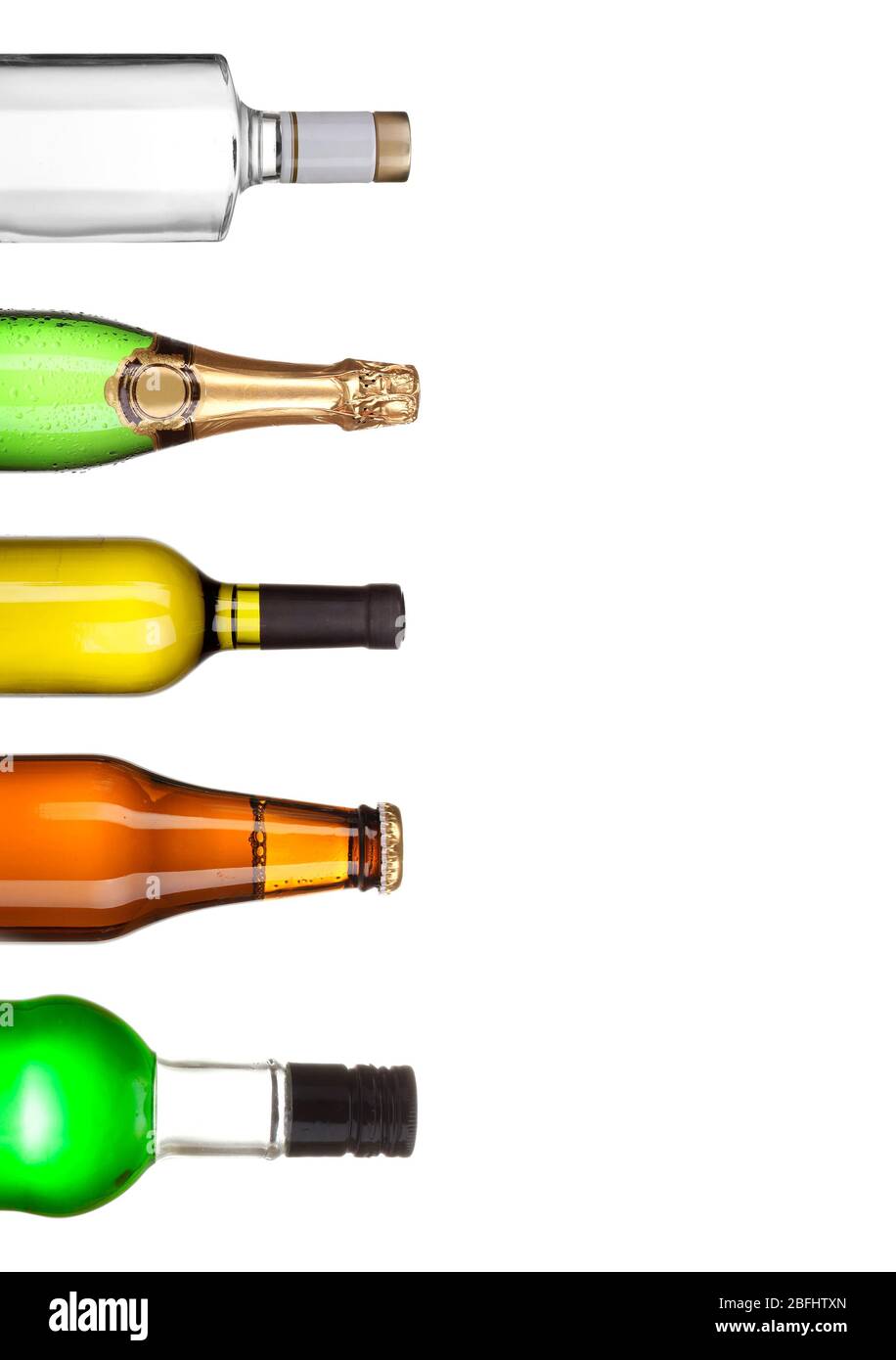 Collage of different bottles isolated on white Stock Photo - Alamy