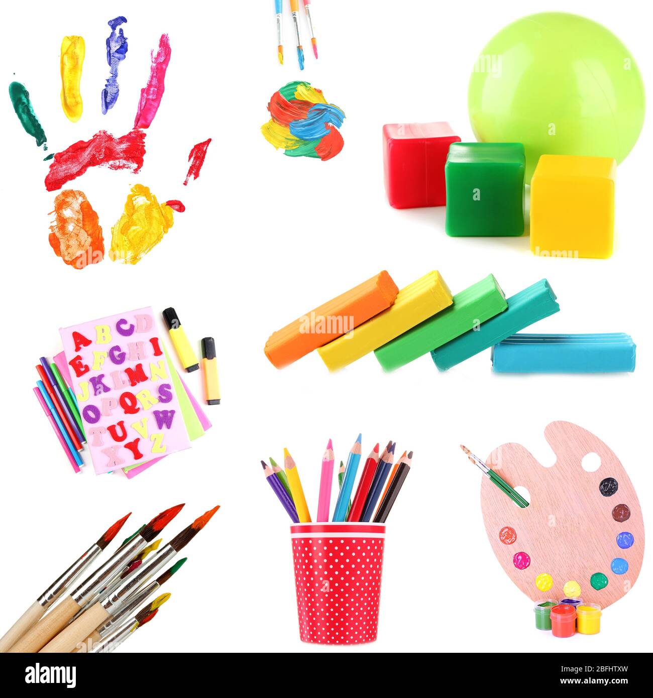 Collage of items for creativity isolated on white Stock Photo - Alamy