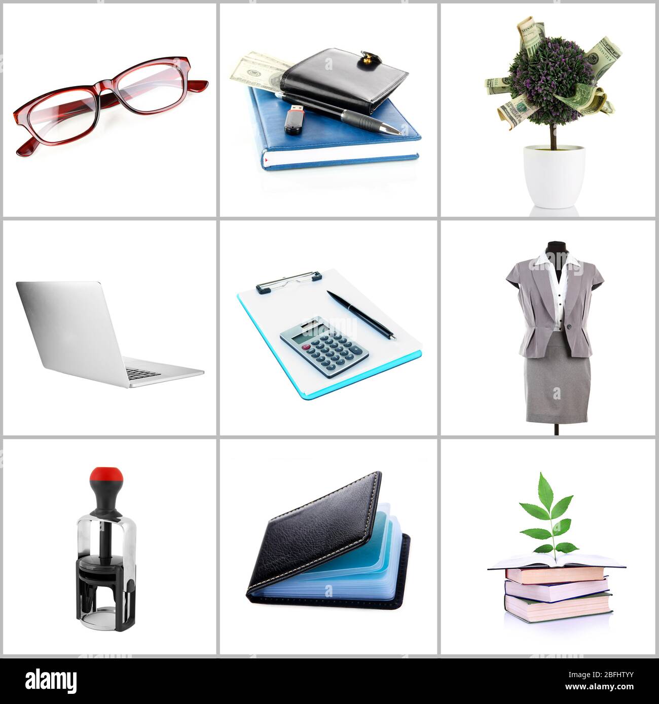 Collage of business stuff Stock Photo - Alamy