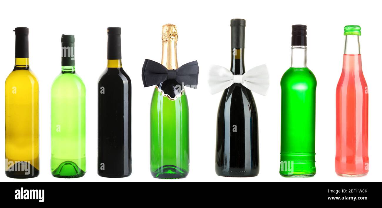 Collage of different alcohol bottles isolated on white Stock Photo - Alamy