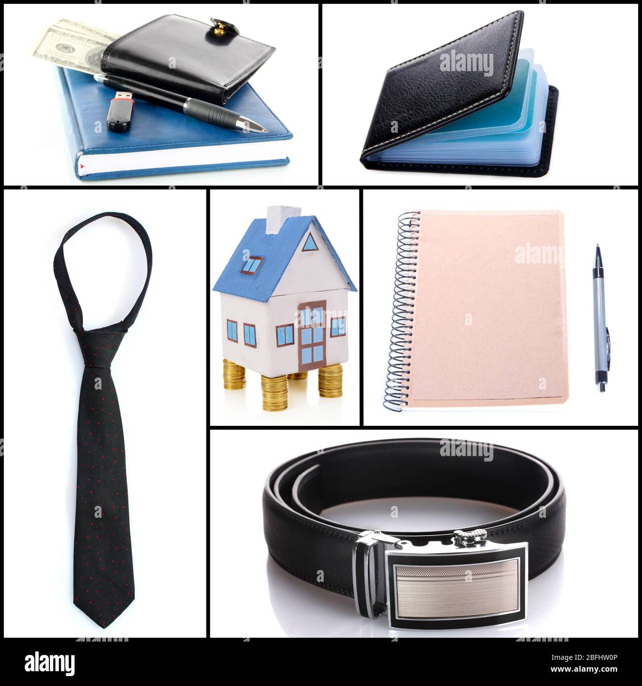 Collage of business stuff Stock Photo - Alamy