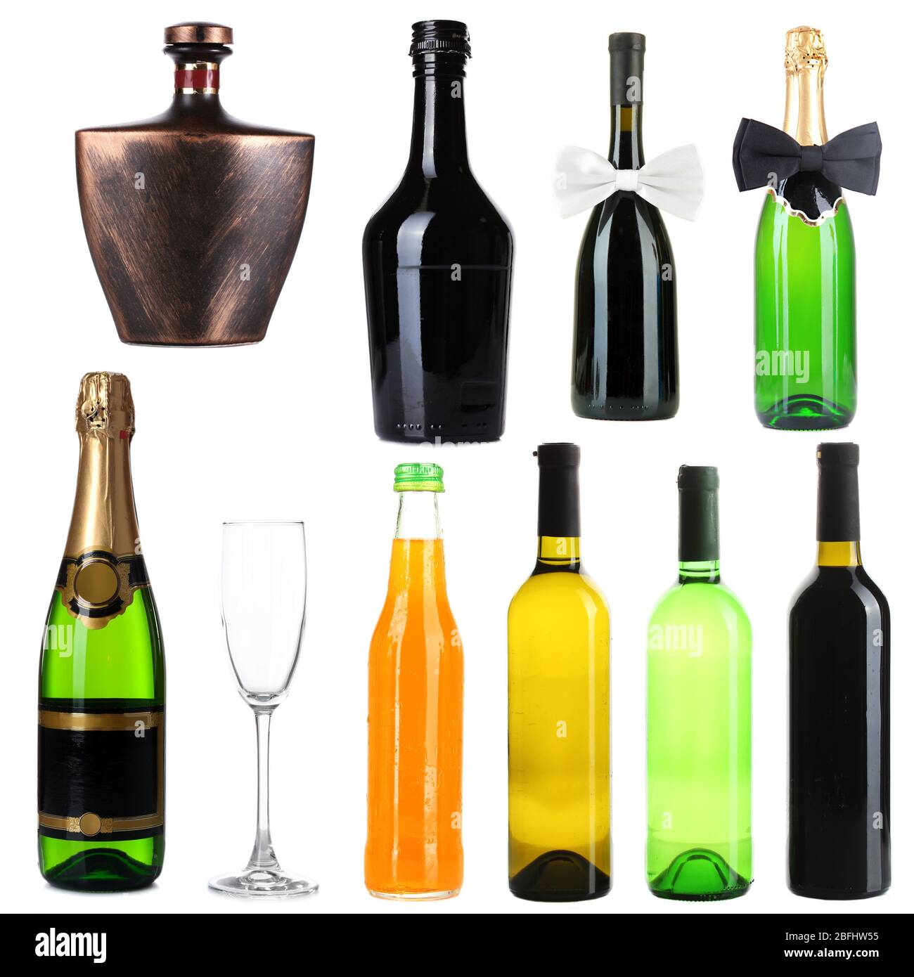 Collage of different alcohol bottles isolated on white Stock Photo - Alamy
