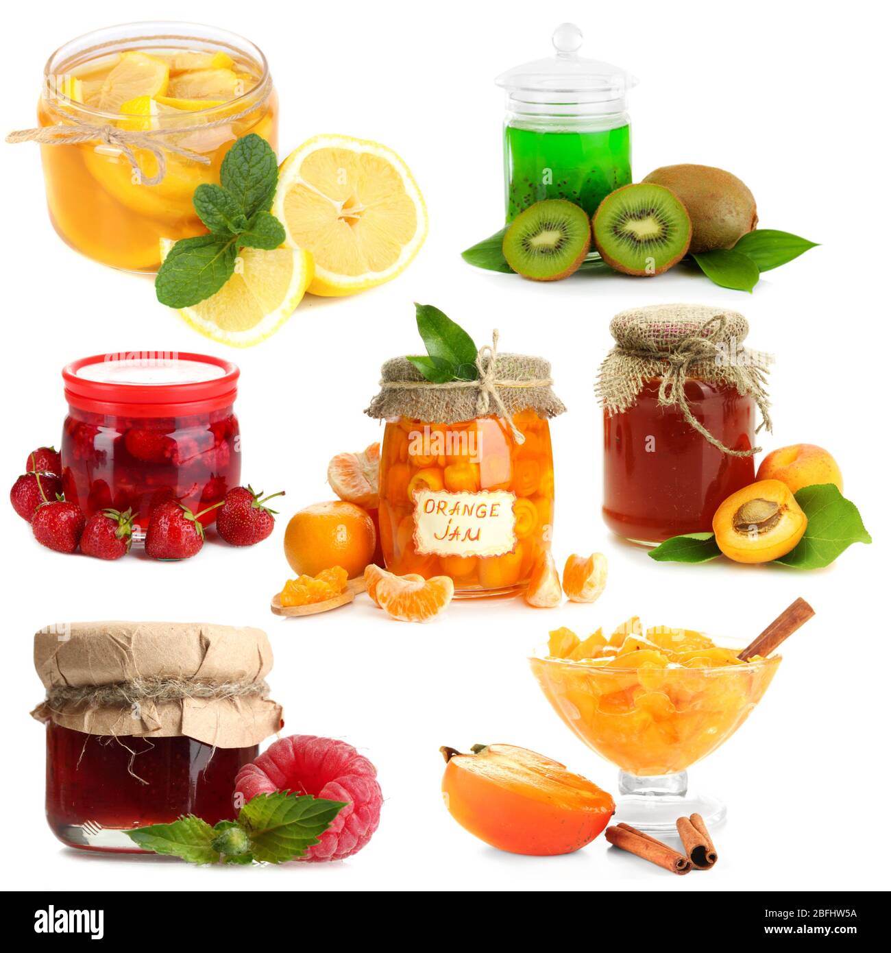 Sweet jam collage isolated on white Stock Photo - Alamy