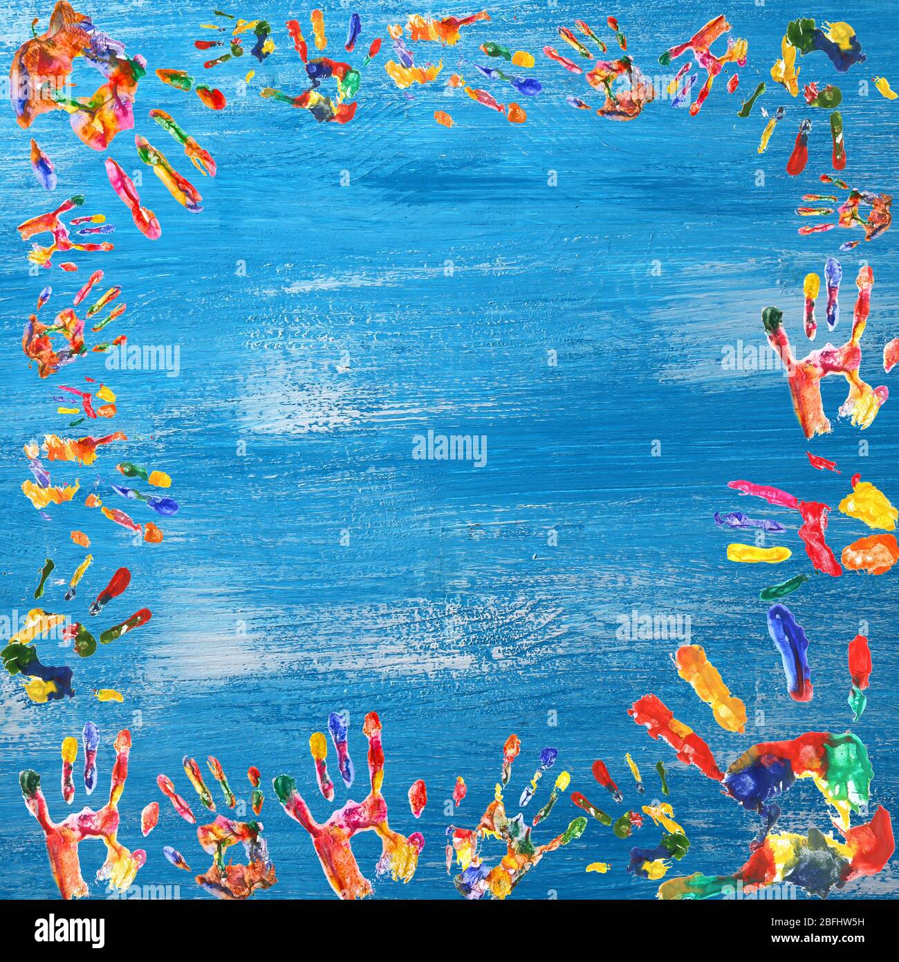 Many colorful hand prints hi-res stock photography and images - Alamy