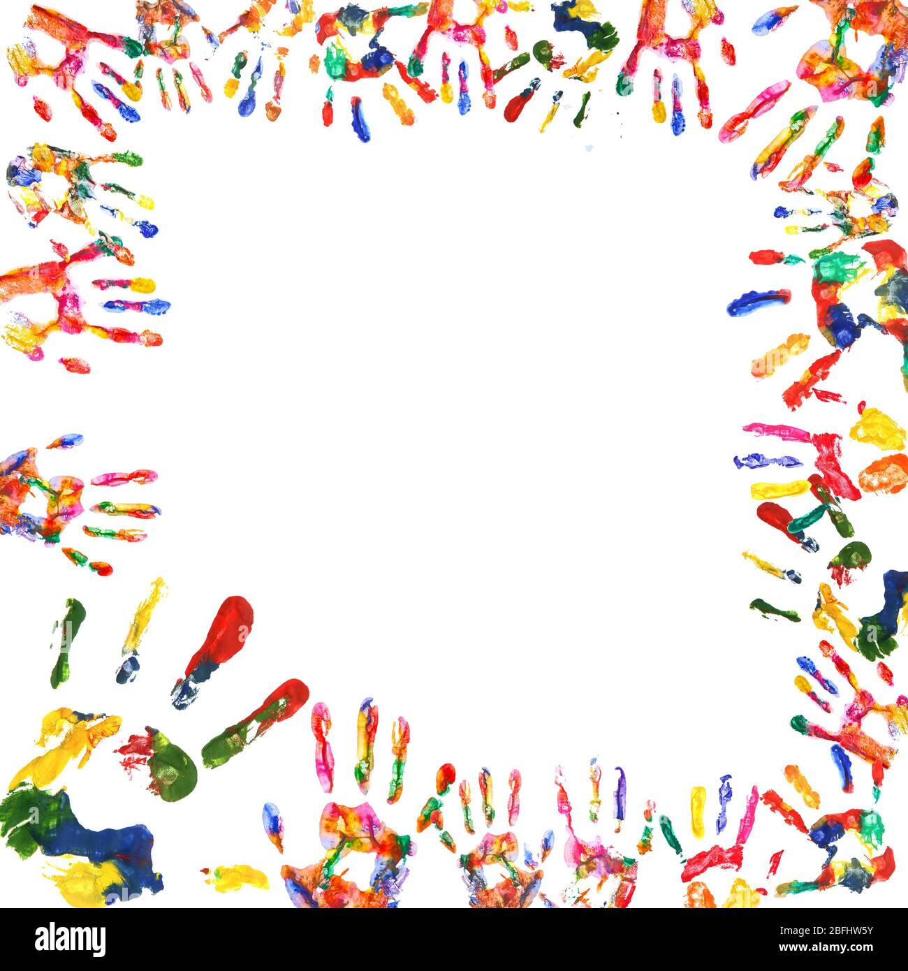 Frame of color hands print isolated on white Stock Photo - Alamy