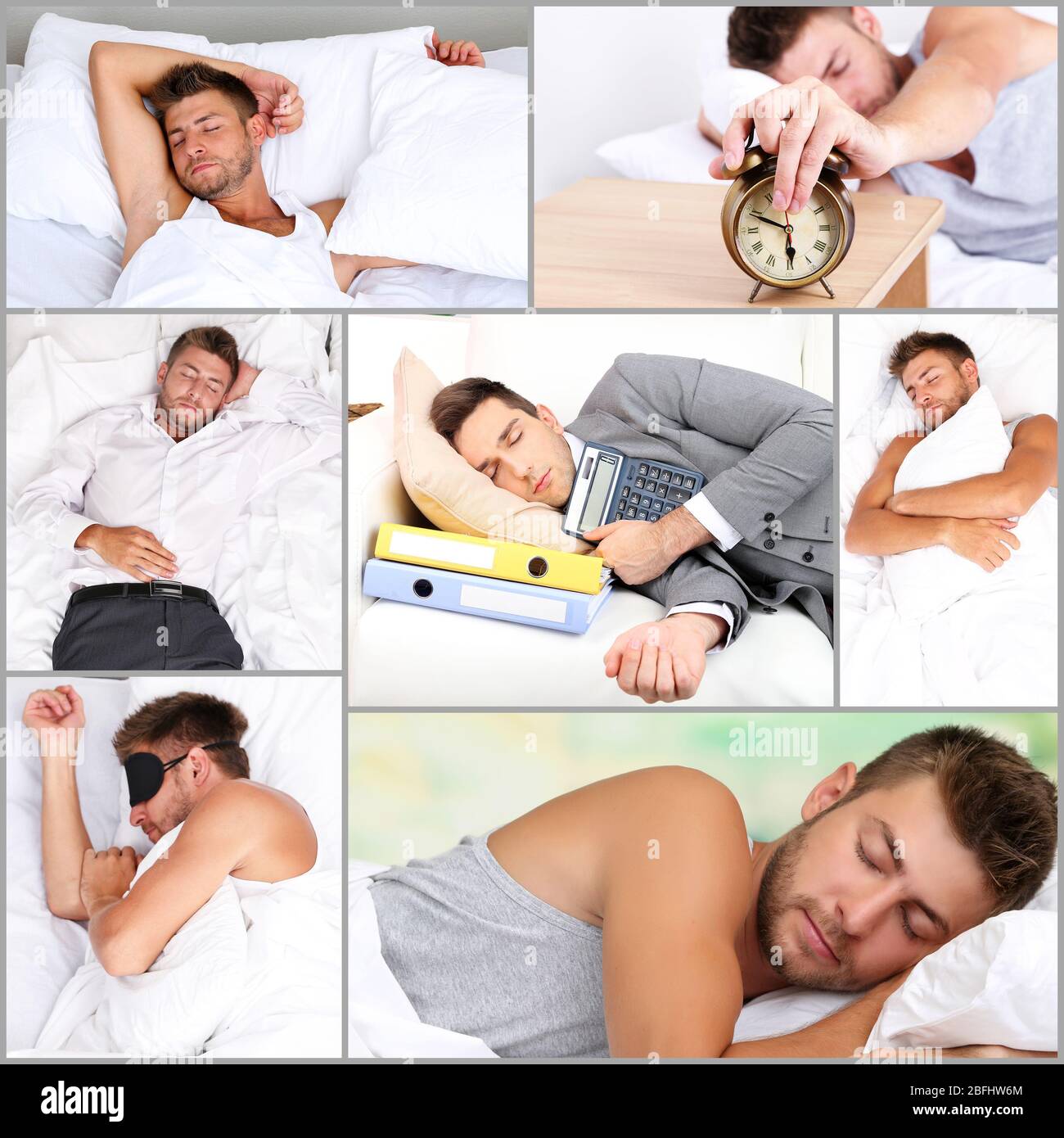 Collage of sleeping men Stock Photo - Alamy